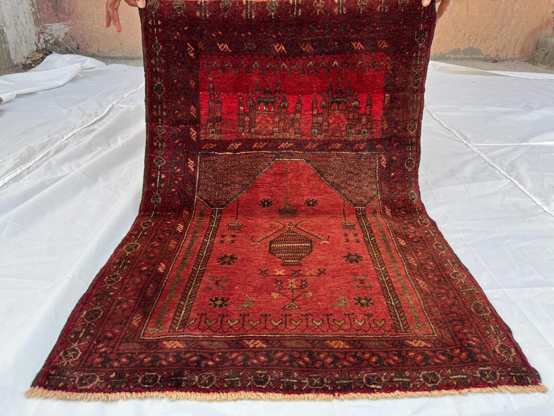 Antique Afghan Baluchi Prayer Rug 3.4x2.3 Ft - Hand-knotted Wool Carpet ...