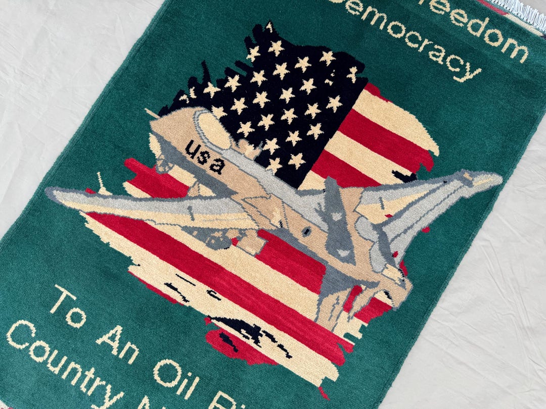Cultural Afghan War Rug – 4.3 X 3 Ft, Soft Wool Carpet, USA Flag ...