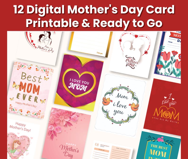 12 Digital Mother's Day Cards - Printable & Ready to Go - Etsy