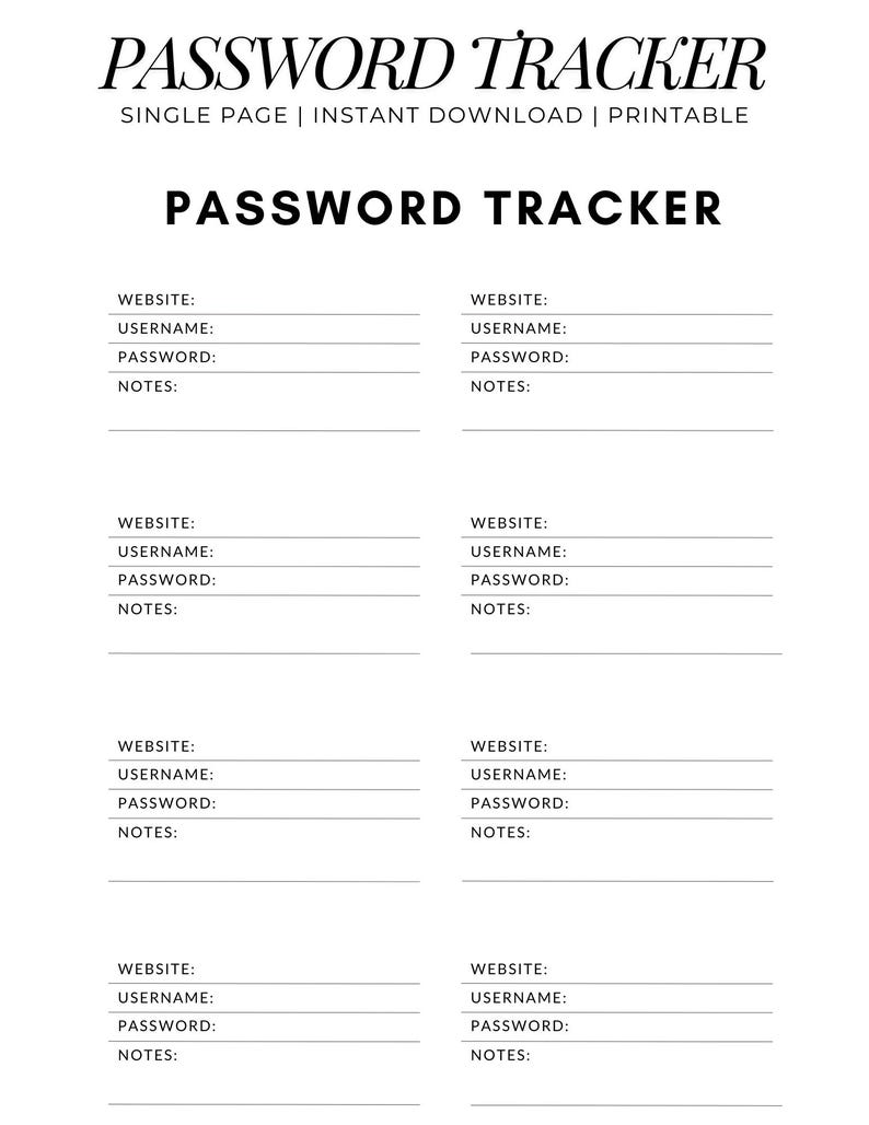 Password Tracker Template | Password Tracker Printable | Password Keeper | Instant Download ...