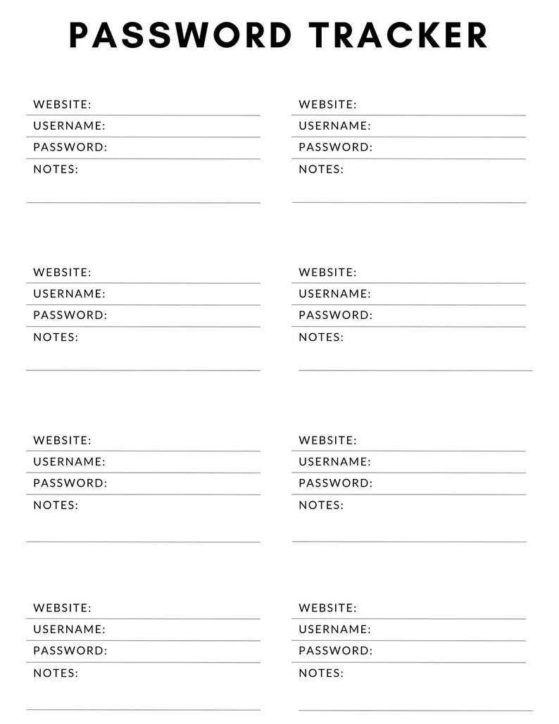 Password Tracker Template | Password Tracker Printable | Password Keeper | Instant Download ...