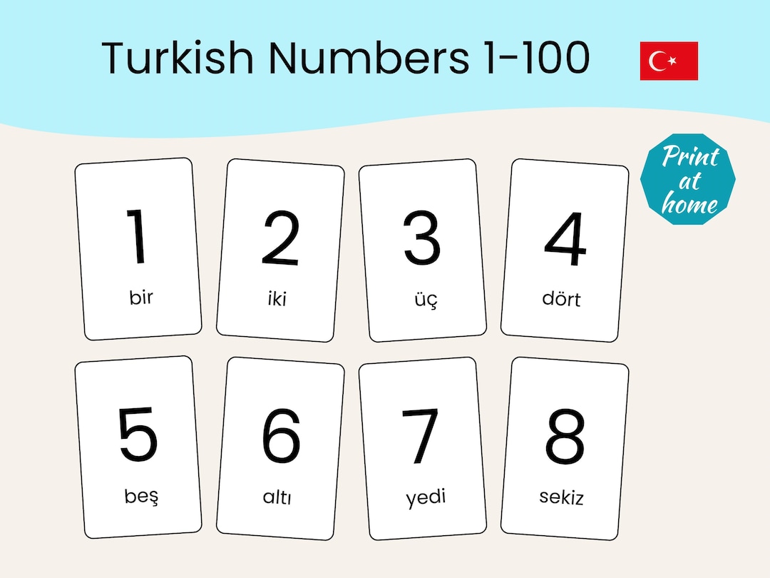 Printable Turkish Numbers 1-100 Flashcards, Kids Learning, Educational ...