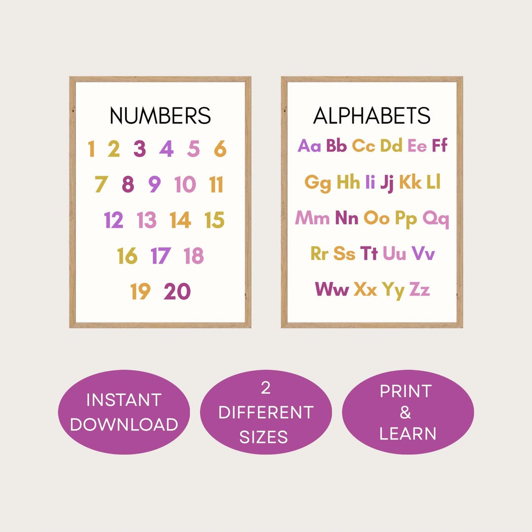 English Alphabet & Numbers Printable Art, English Printable Poster ...
