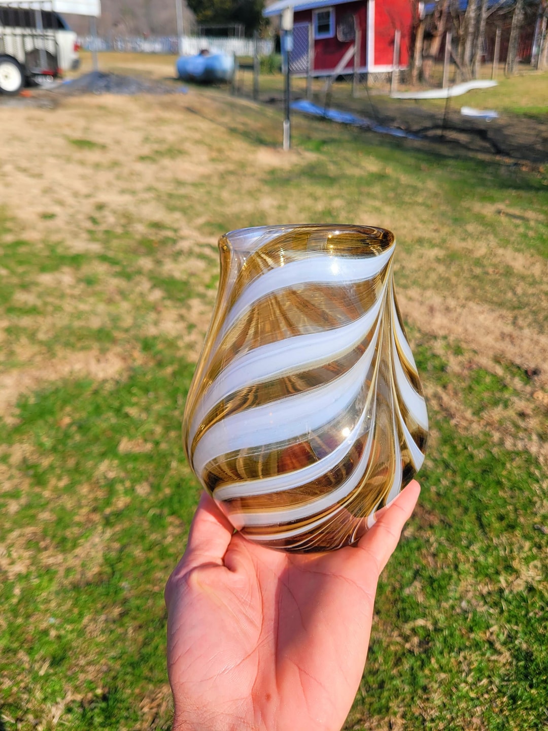 Gold/white Feathered Glass Vase - Etsy
