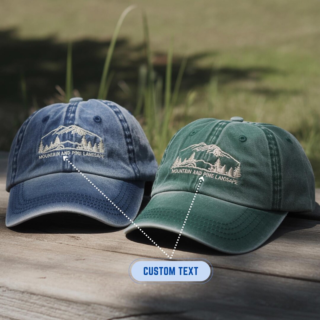 Mountain and Pine Landscape Hat, Embroidered Nature Dad Hat, Vintage ...