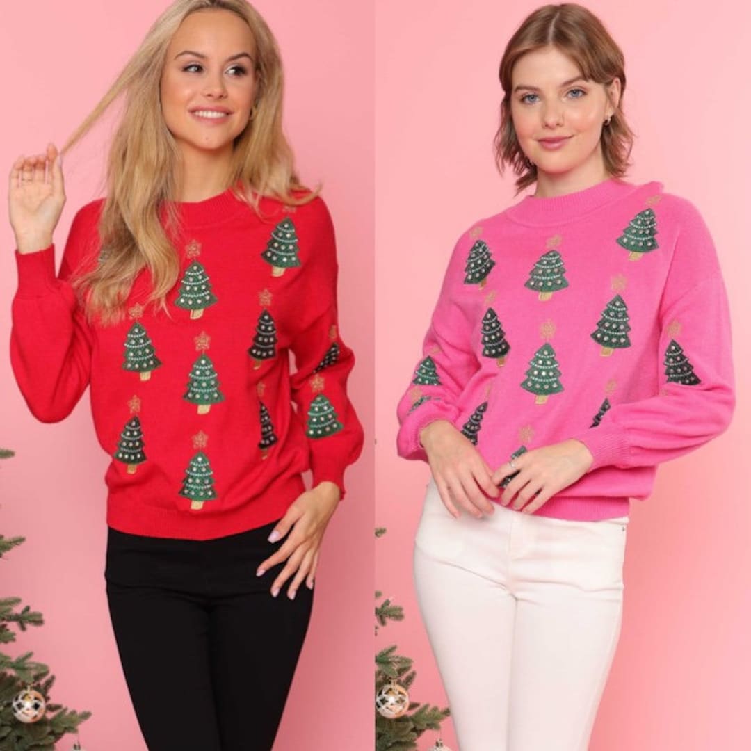 Christmas Tree Knit Sweater in Red or Pink - Etsy