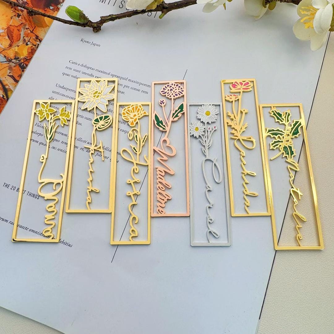 Personalized Birth Flower Bookmark: Engraved Metal Bookmark, Custom ...