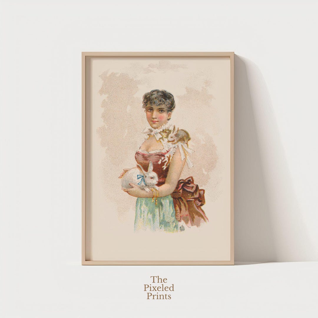 Vintage Woman With Rabbits Printable Wall Art | Victorian Lady ...