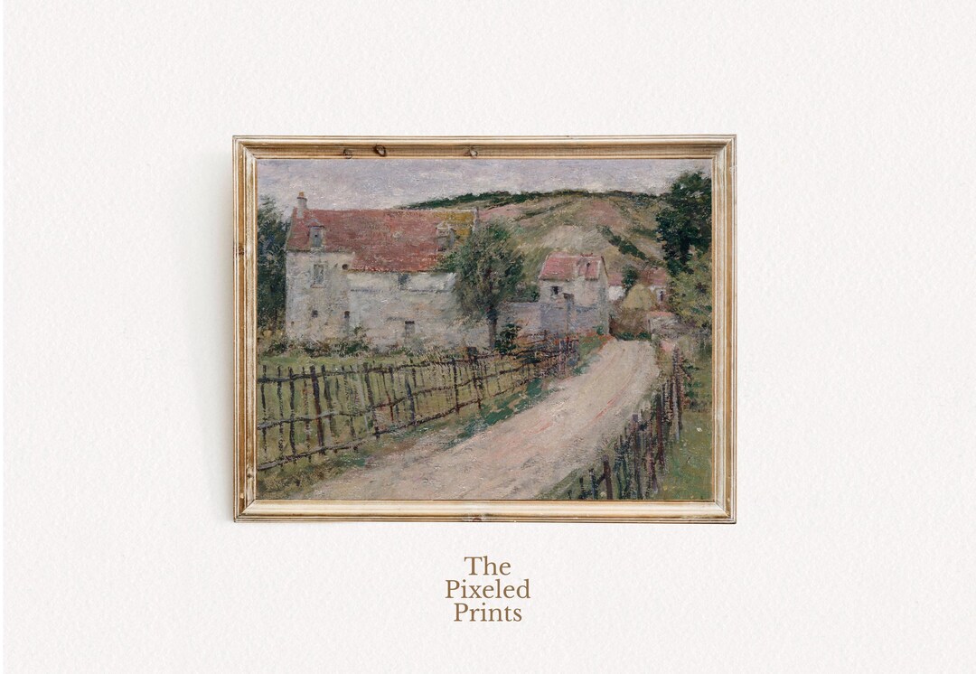 Rustic Village Landscape Printable Wall Art | Impressionist Countryside ...