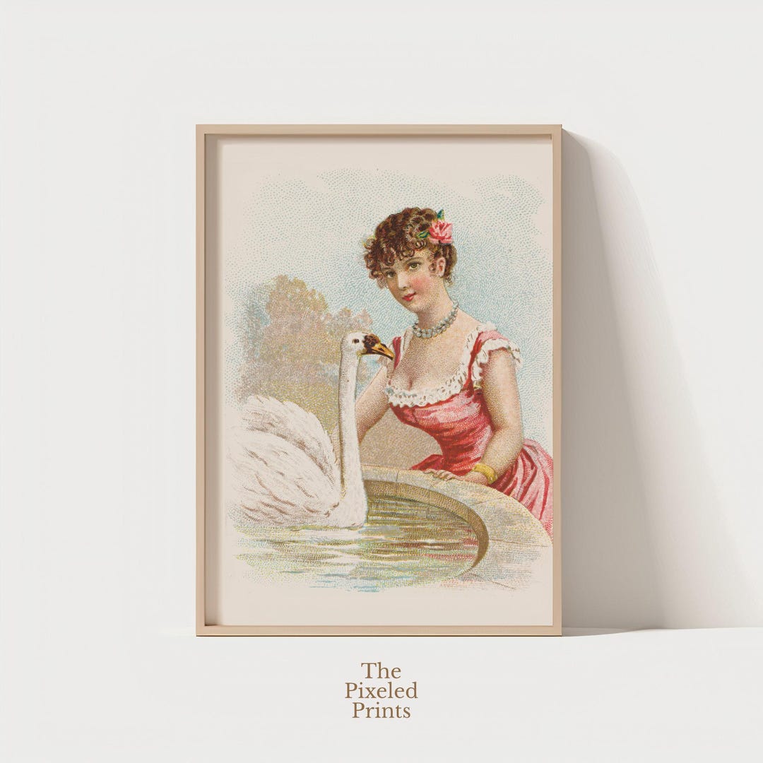 Victorian Woman & Swan Printable Wall Art | Vintage-inspired Artwork ...