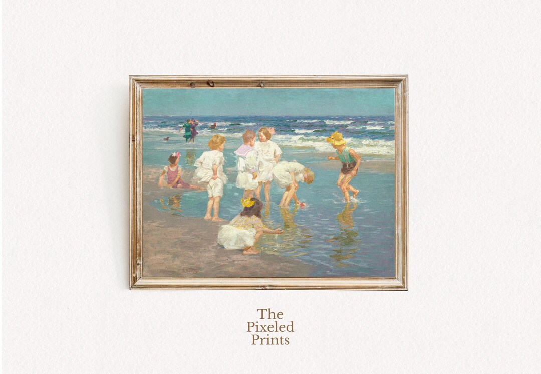 Vintage Beach Scene Printable Wall Art | Children by the Seashore ...