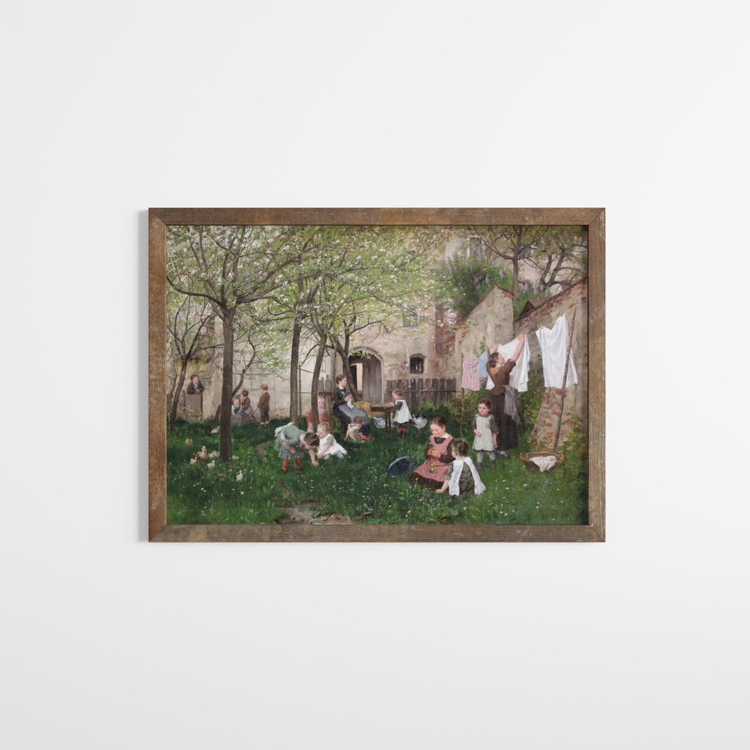 Vintage Spring Garden Scene | Children Playing Art | Digital Download ...