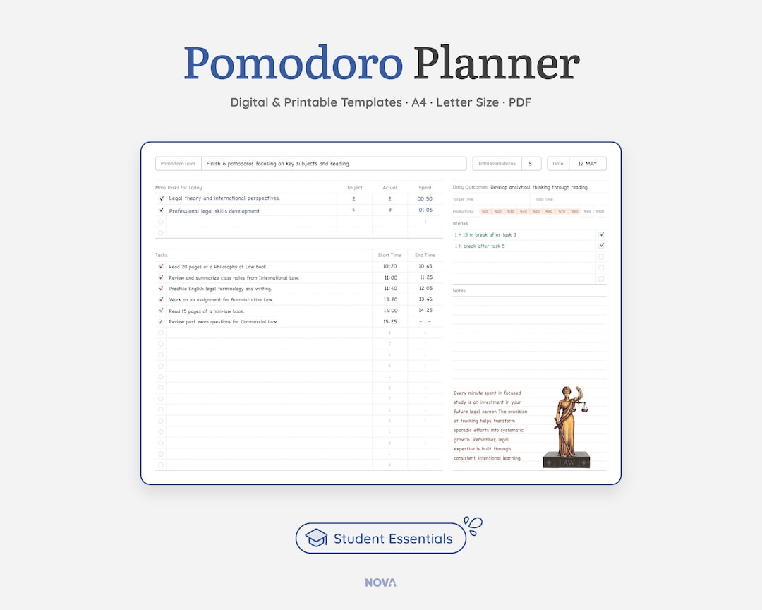 Pomodoro Planner and Tracker – Study and Work Timer – Printable and ...