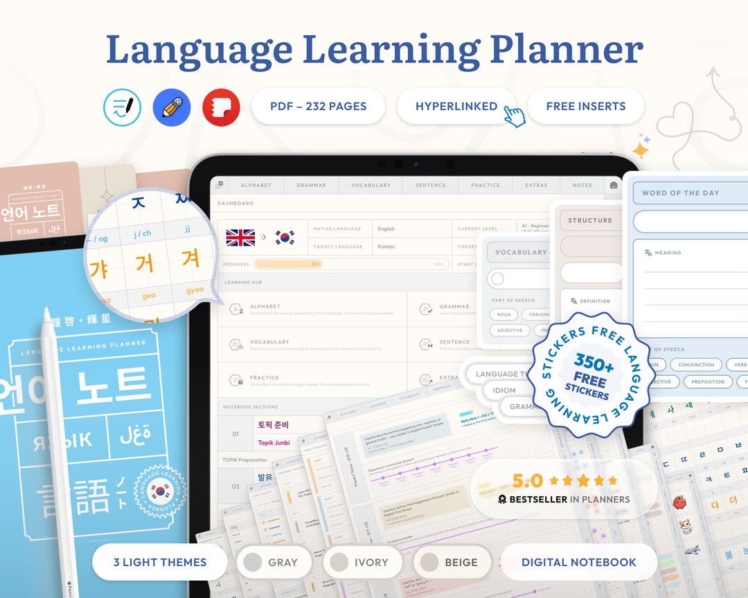 Language Learning Planner and Notebook – Study English, Spanish, Korean ...