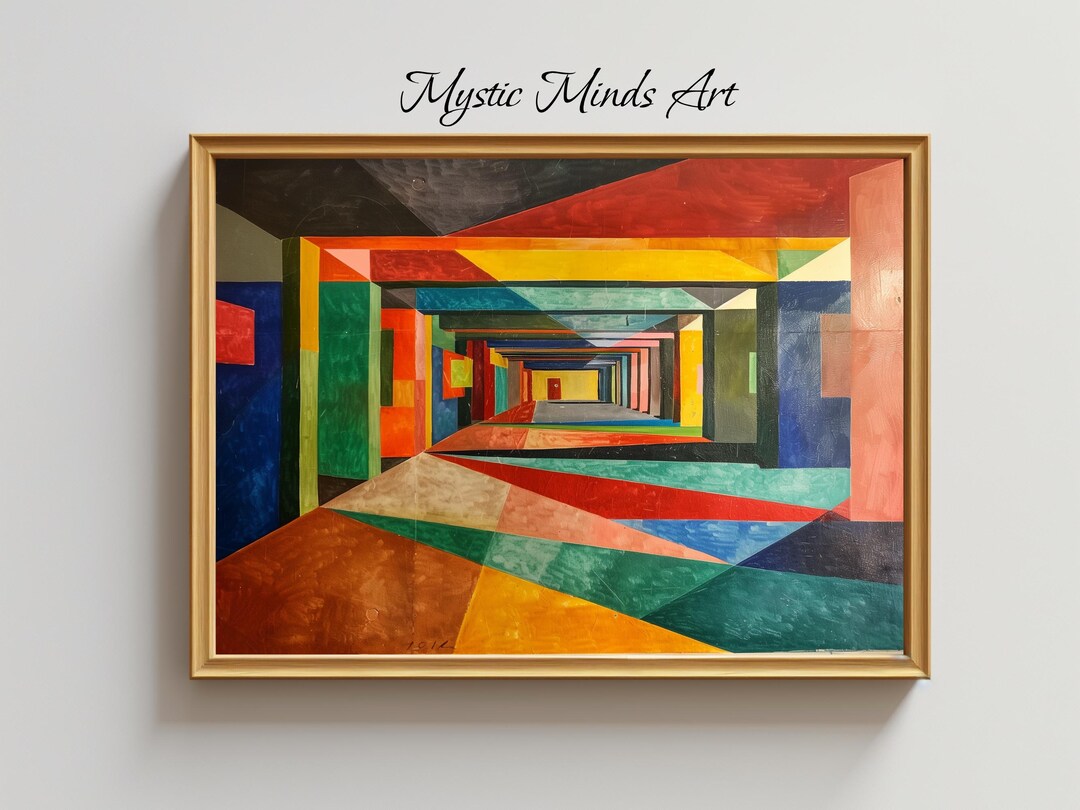 Geometric Abstract Hallway Art - Colorful Optical Illusion Print ...