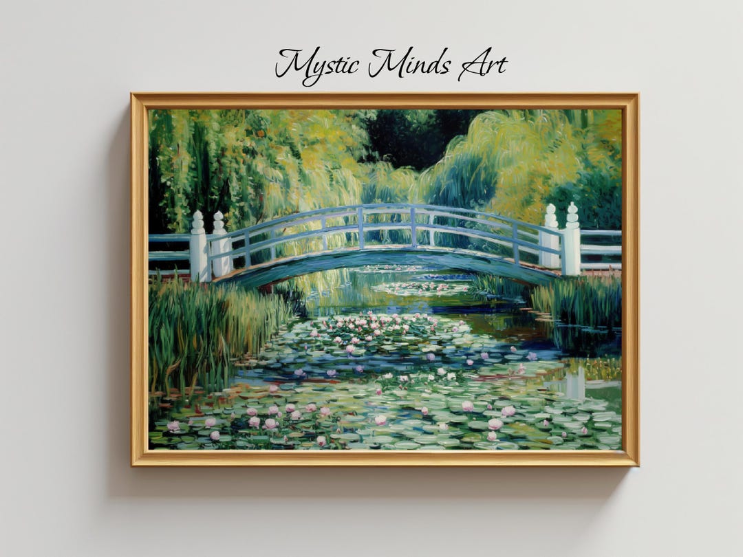 Water Lily Pond Bridge Wall Art - Monet Inspired Canvas, Tranquil ...