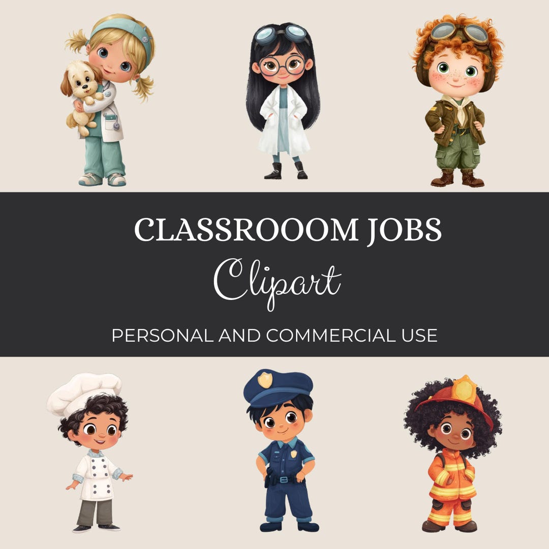 Classroom Jobs Clipart Set, 20 Toddler Profession Illustrations ...