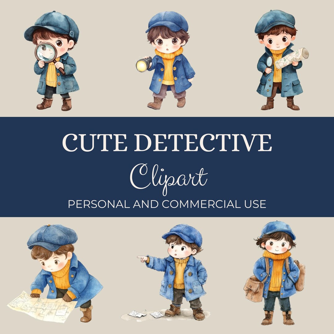 Cute Detective Clipart Bundle, 24 Delightful Elements for DIY Projects ...