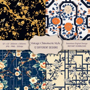 Vintage Chinoiserie Digital Paper Set, Elegant Floral Scrapbook Paper ...