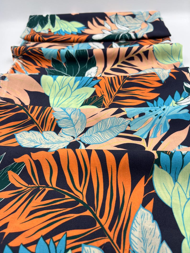Tropical Palm Leaf Viscose Voile Fabric – Soft Flowing Material for ...