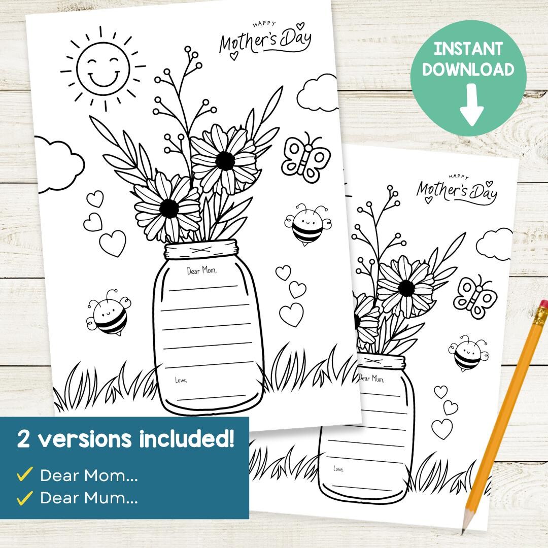 Mother’s Day Coloring Page With Note | DIY Mother’s Day Gift From Kids ...