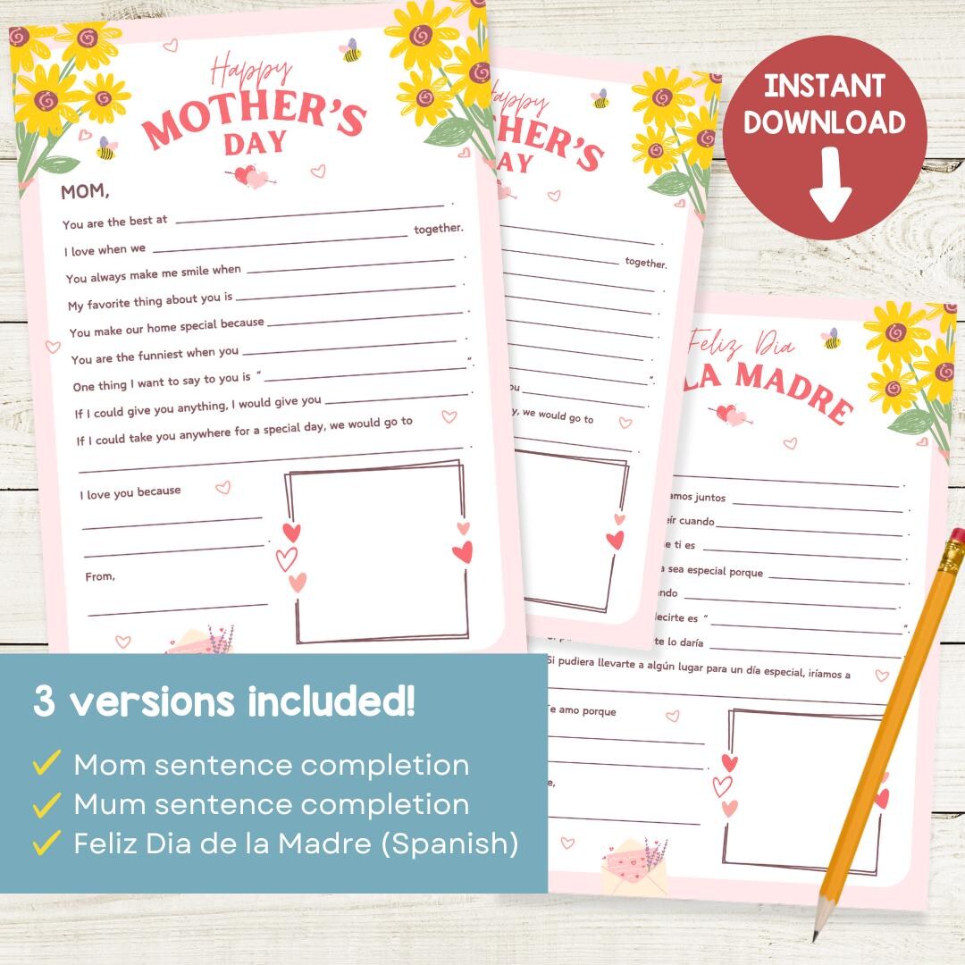 Mother’s Day Sentence Completion Printable | Mom, Mum & Spanish ...