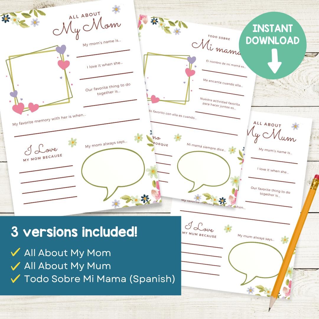 All About My Mom Printable | Mother’s Day Questionnaire for Ages 10-13 ...