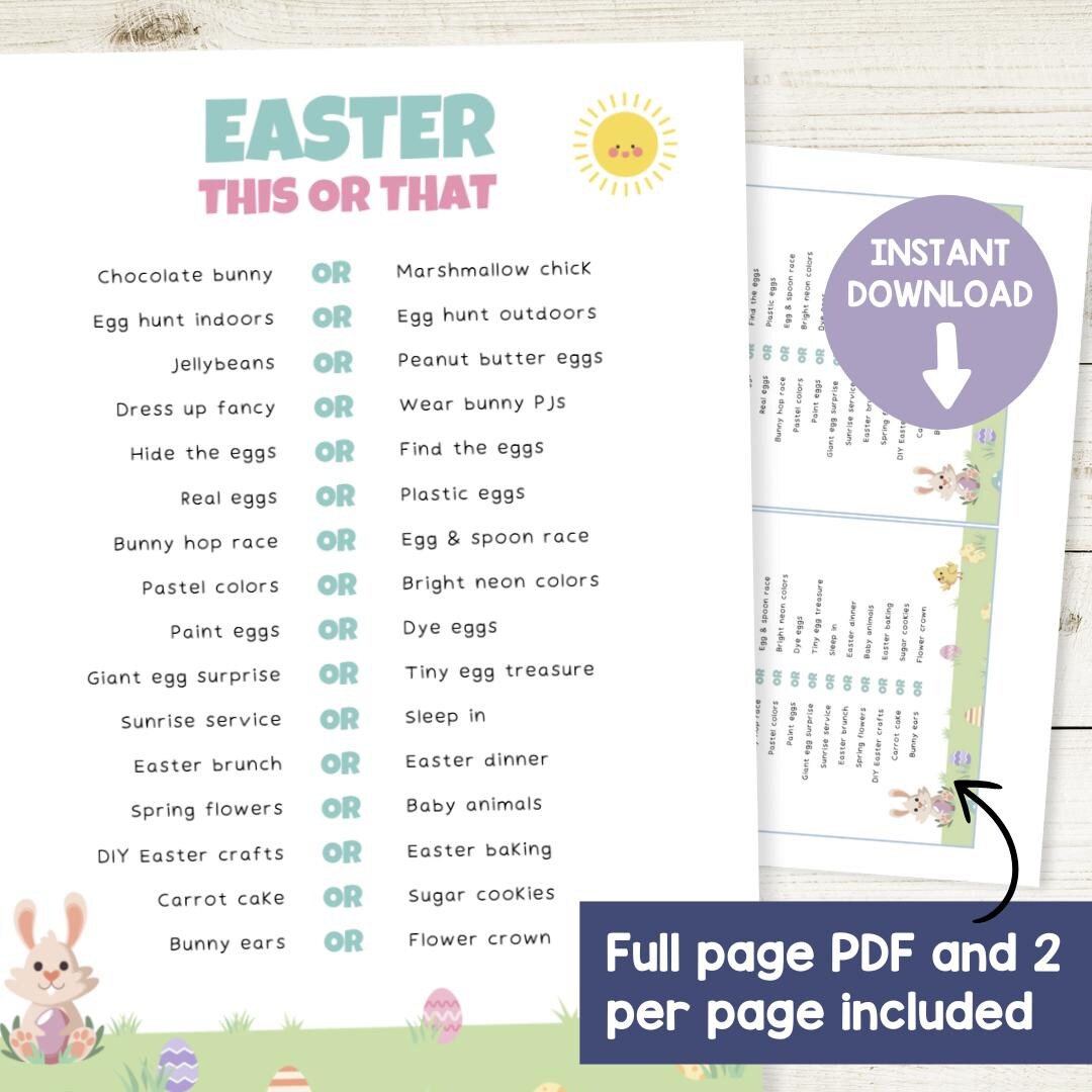 Easter This or That Printable Game | Full & Half Page Versions Included ...