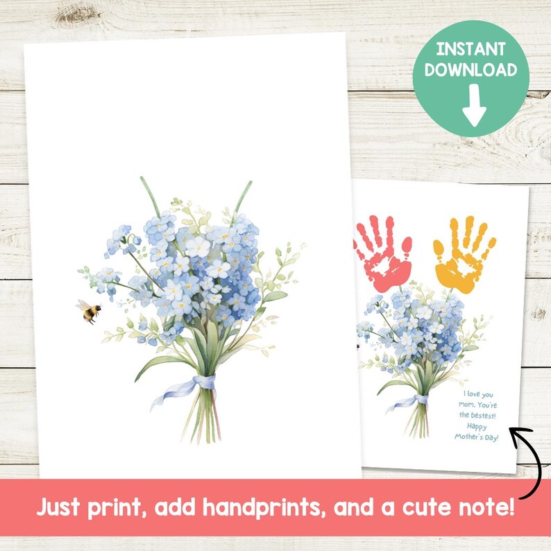 Handprint Flower Bouquet Craft Printable | DIY Keepsake Gift for Mom ...
