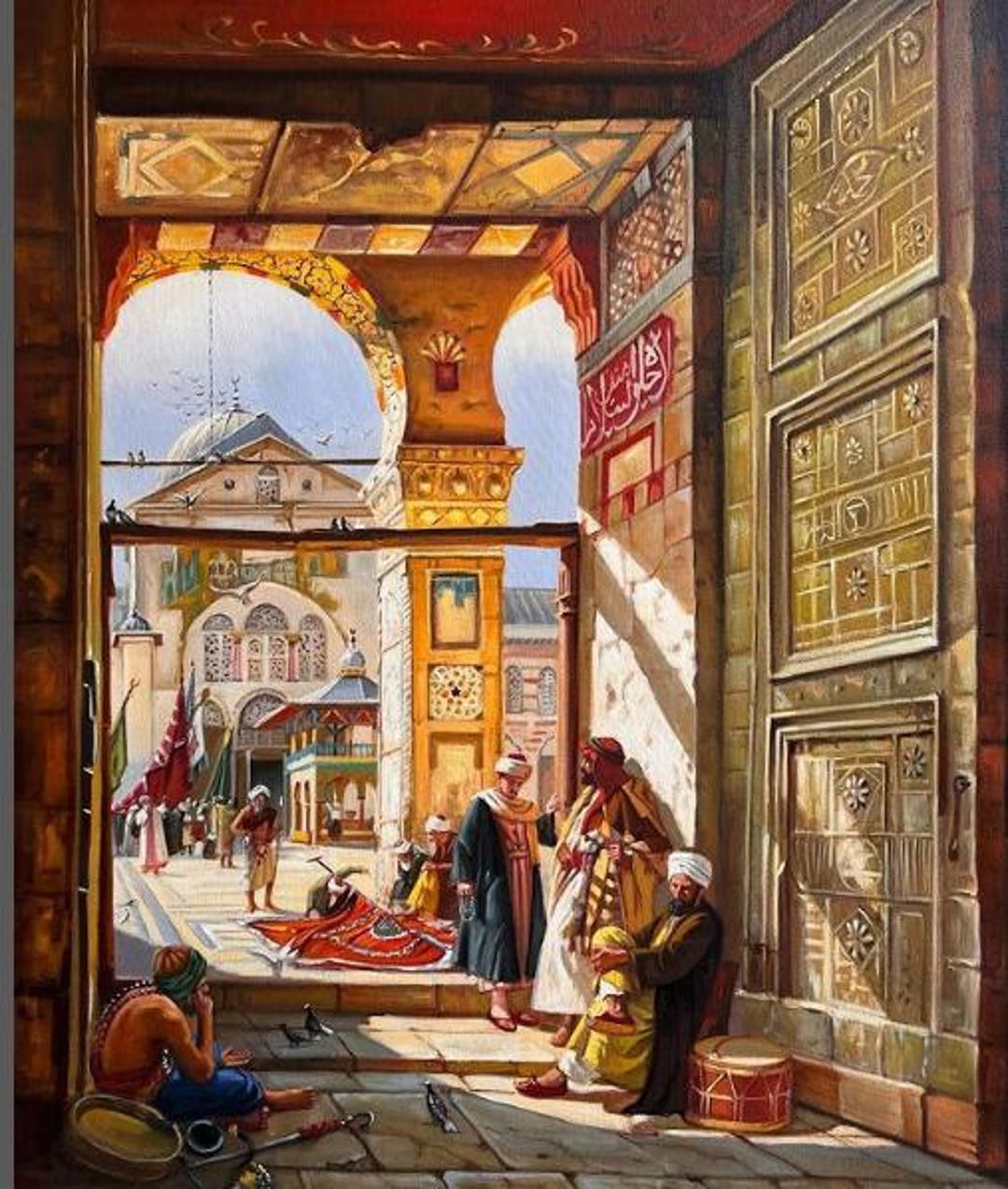 Oriental Market Scene Traditional Middle Eastern Art Oil Canvas ...