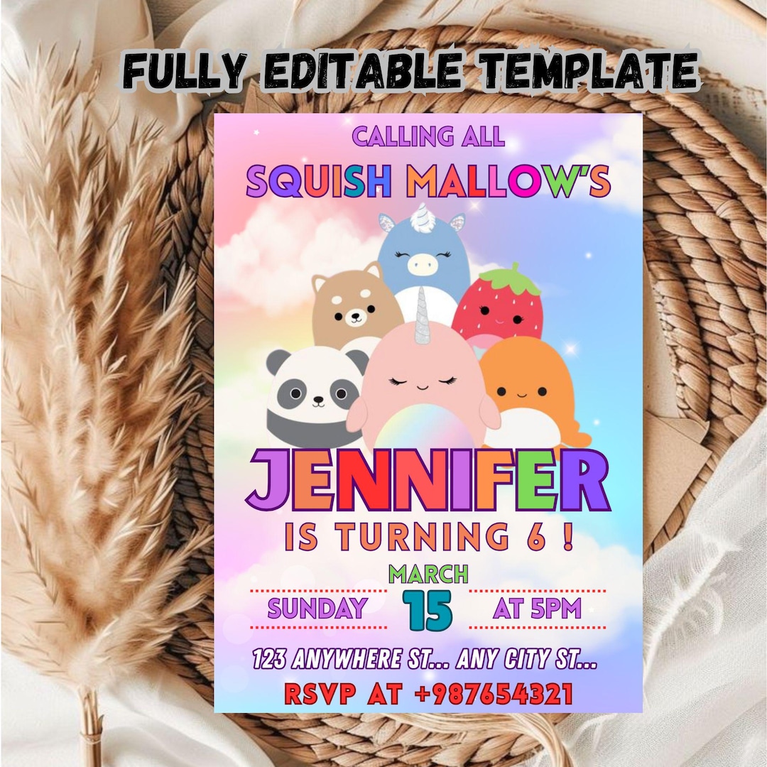 Squishmallow Birthday Invitation Template: Editable Kids Party (digital ...