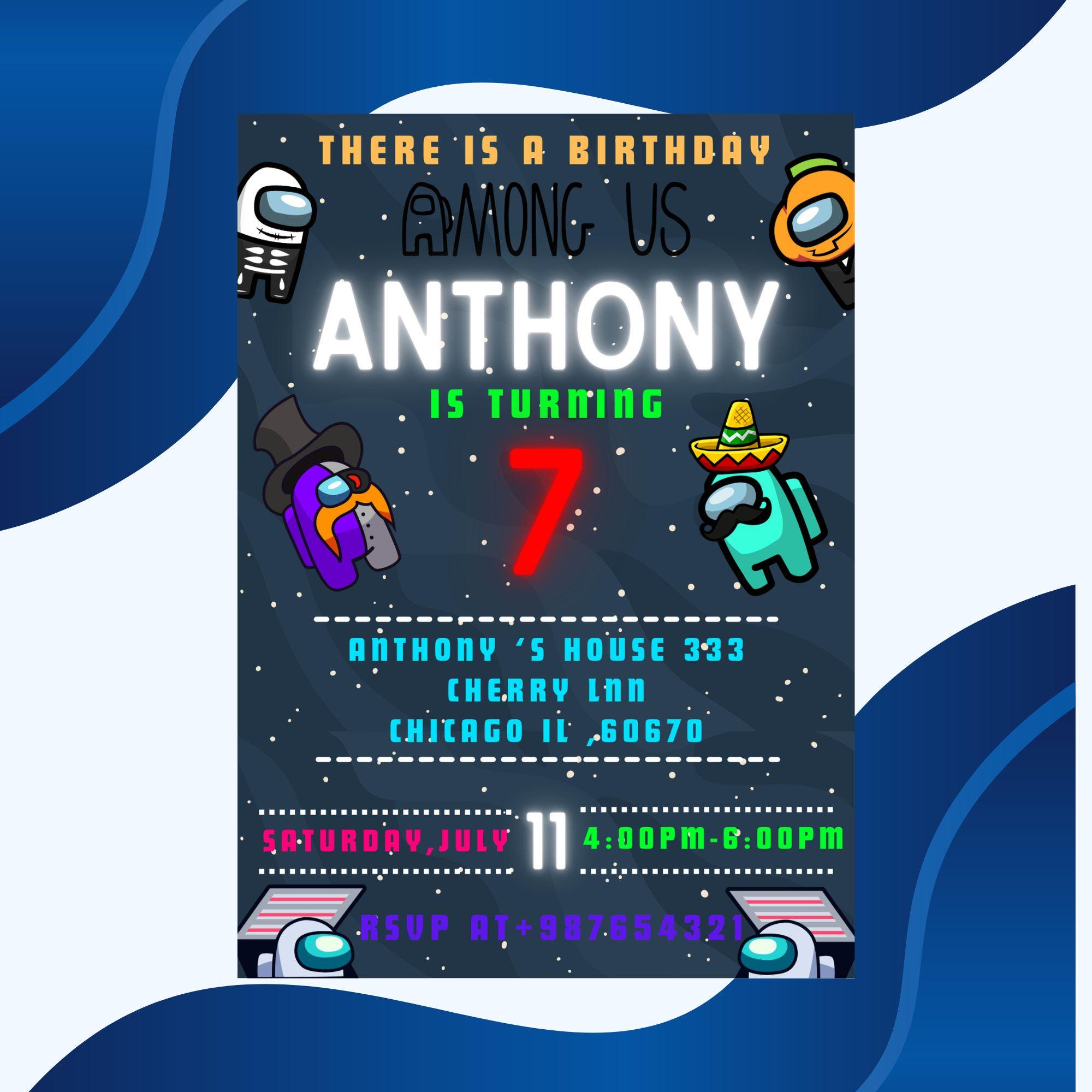 Editable Among Us Birthday Invitation Template / Editable Among Us ...