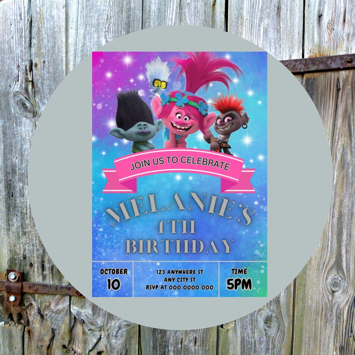 Editable Troll Birthday Invitation Template / Editable Troll Birthday ...