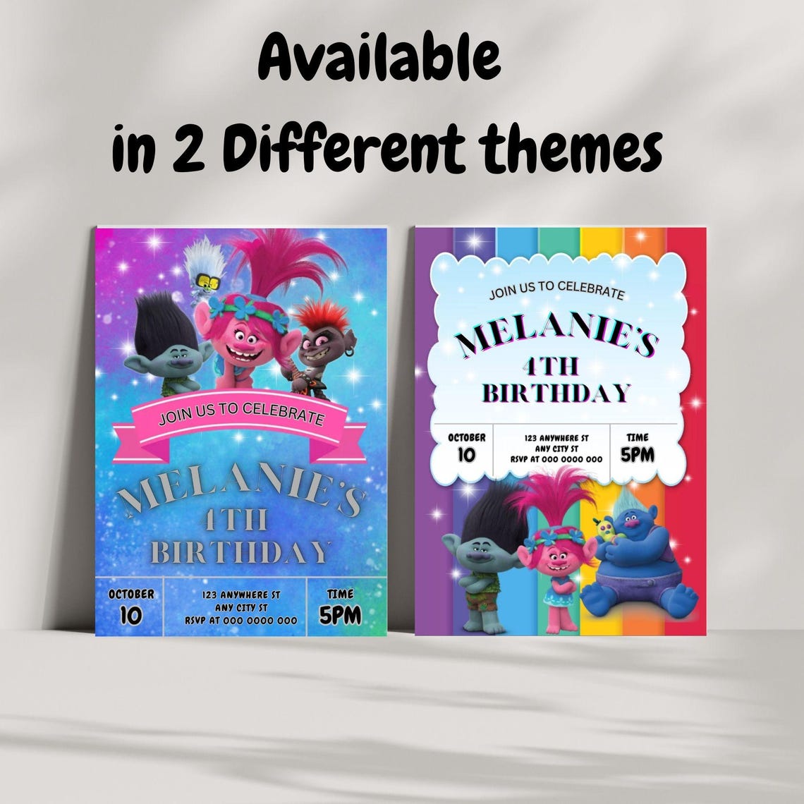 Editable Troll Birthday Invitation Template / Editable Troll Birthday ...