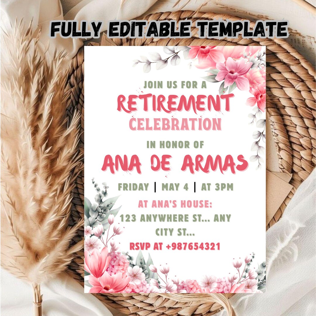 Editable Happy Retirement Invitation Template / Editable Happy ...