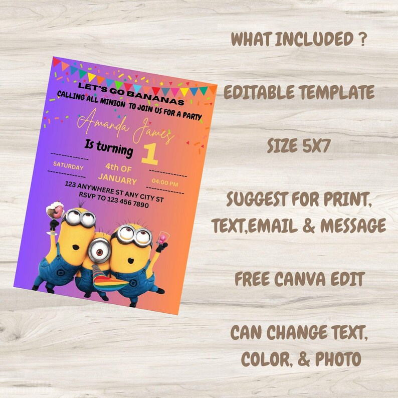 Minions Invitation Template for Kids Birthday Party / Kids Minion ...