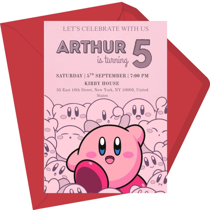 Editable Kirby Birthday Party Invitation Template ( 5x7 ) Digital ...