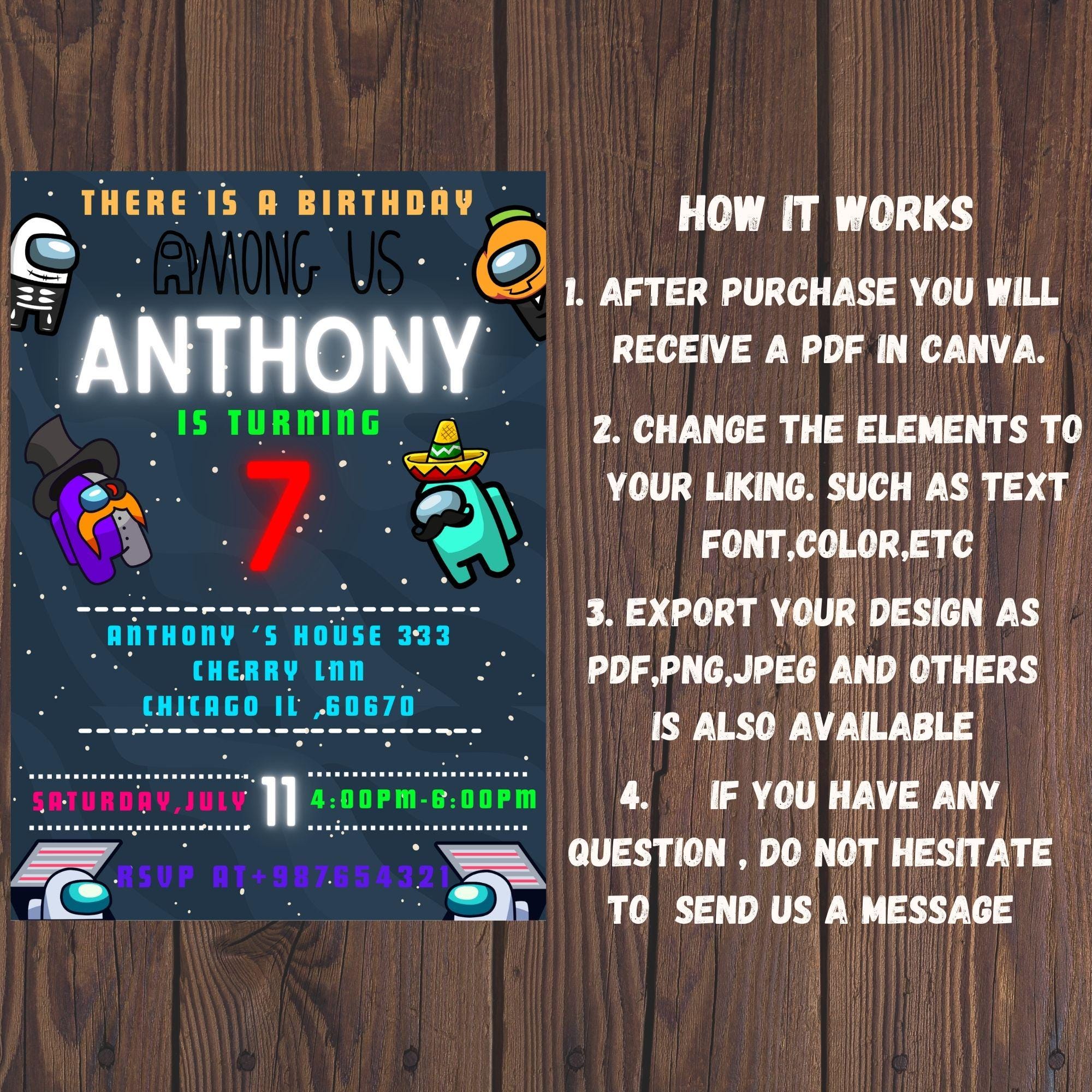 Editable Among Us Birthday Invitation Template / Editable Among Us ...