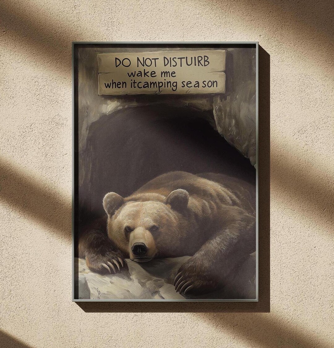 Sleeping Bear Cave Sign Digital Print – Do Not Disturb Bear Wall Art ...