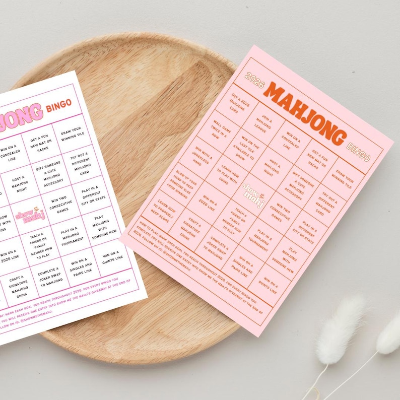 2026 Mahjong Bingo Card, 2026 Printable Mahjong Vision Board Bingo Card ...
