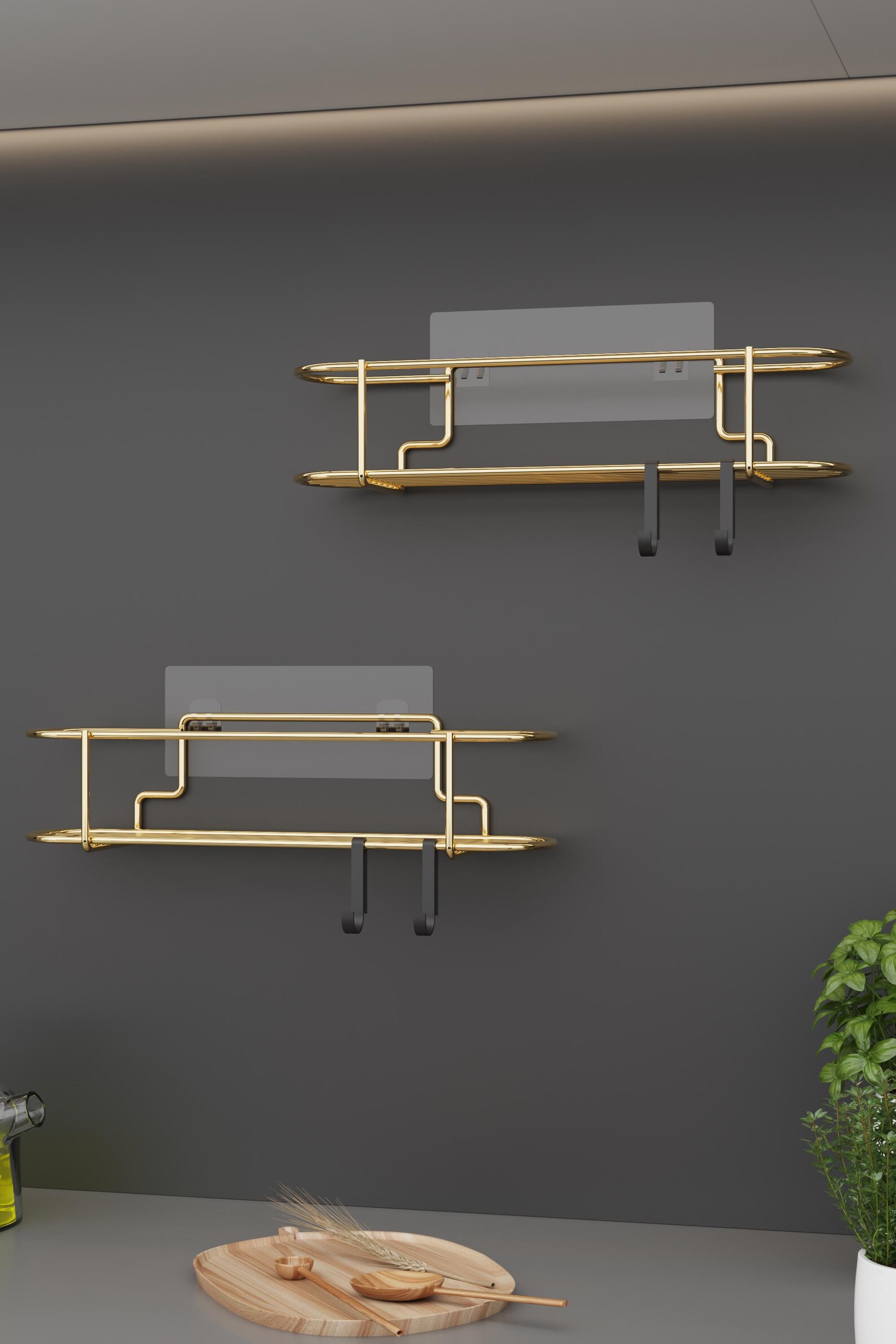 Set of 2 Gold Metal Spice Racks: Wall Mounted, No Drill - Etsy