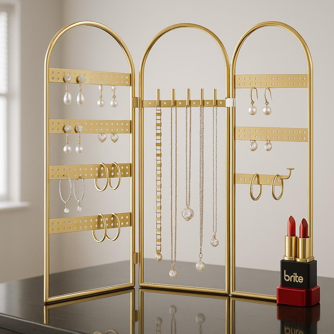 Gold Jewelry Stand: Foldable Earring Necklace Organizer - Etsy