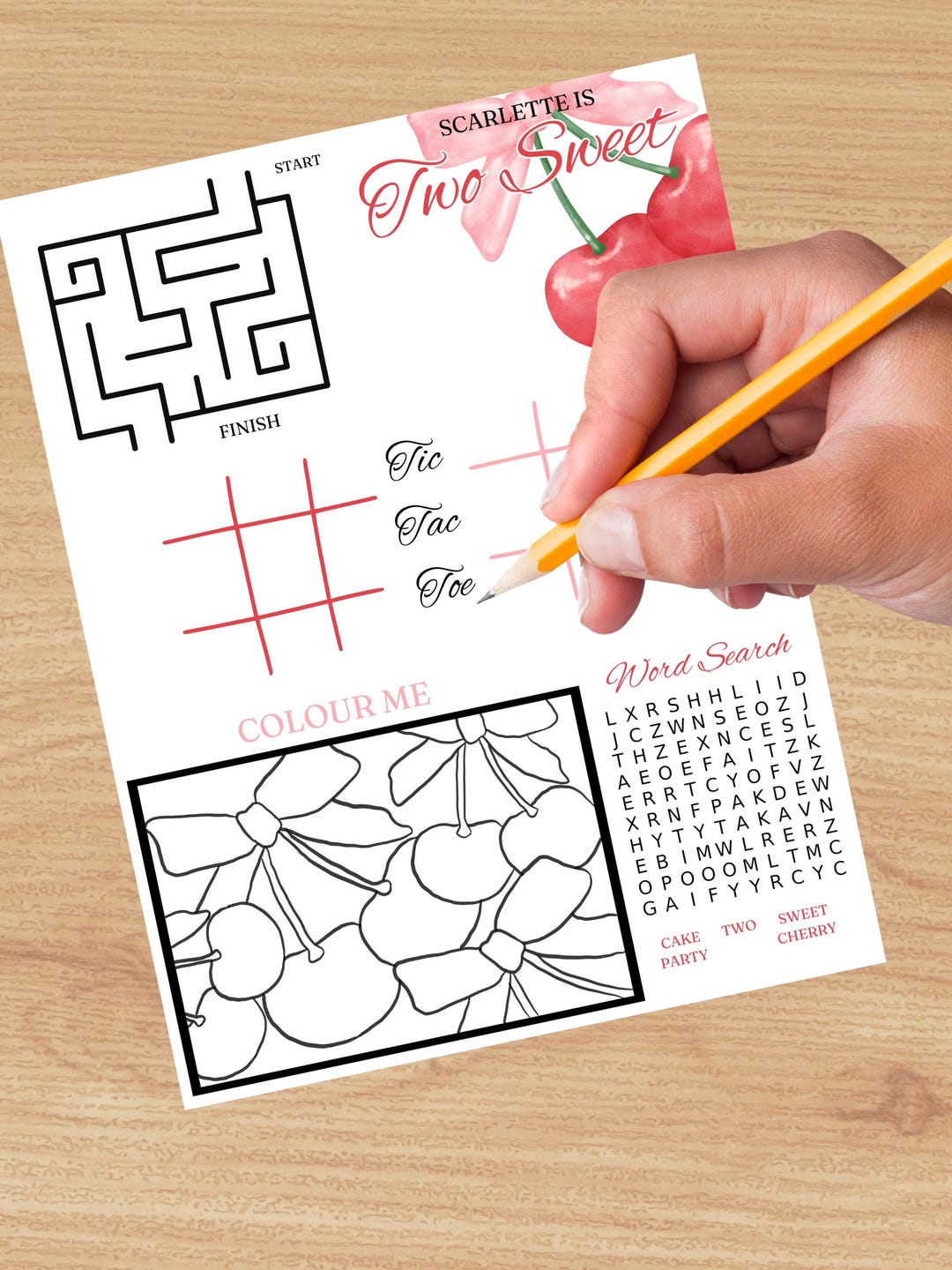 Editable Two Sweet Cherry Themed Birthday Activity Sheets - Etsy
