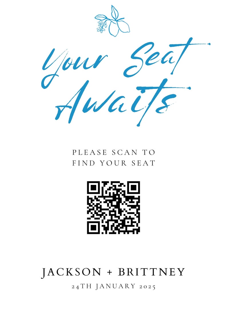 Digital Seating Chart With QR Code Sign Template, Wedding Alphabetical ...