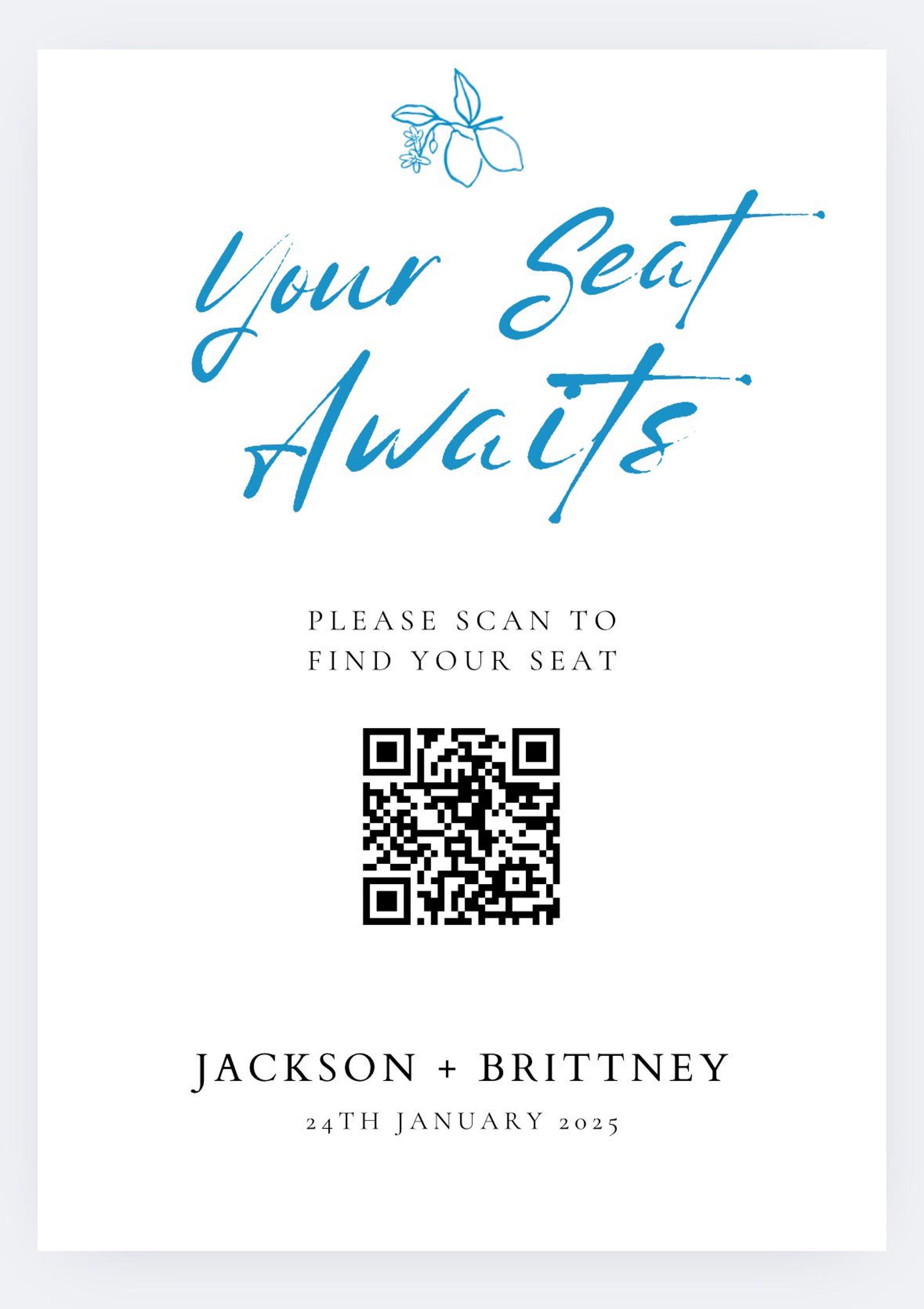 Digital Seating Chart With QR Code Sign Template, Wedding Alphabetical ...