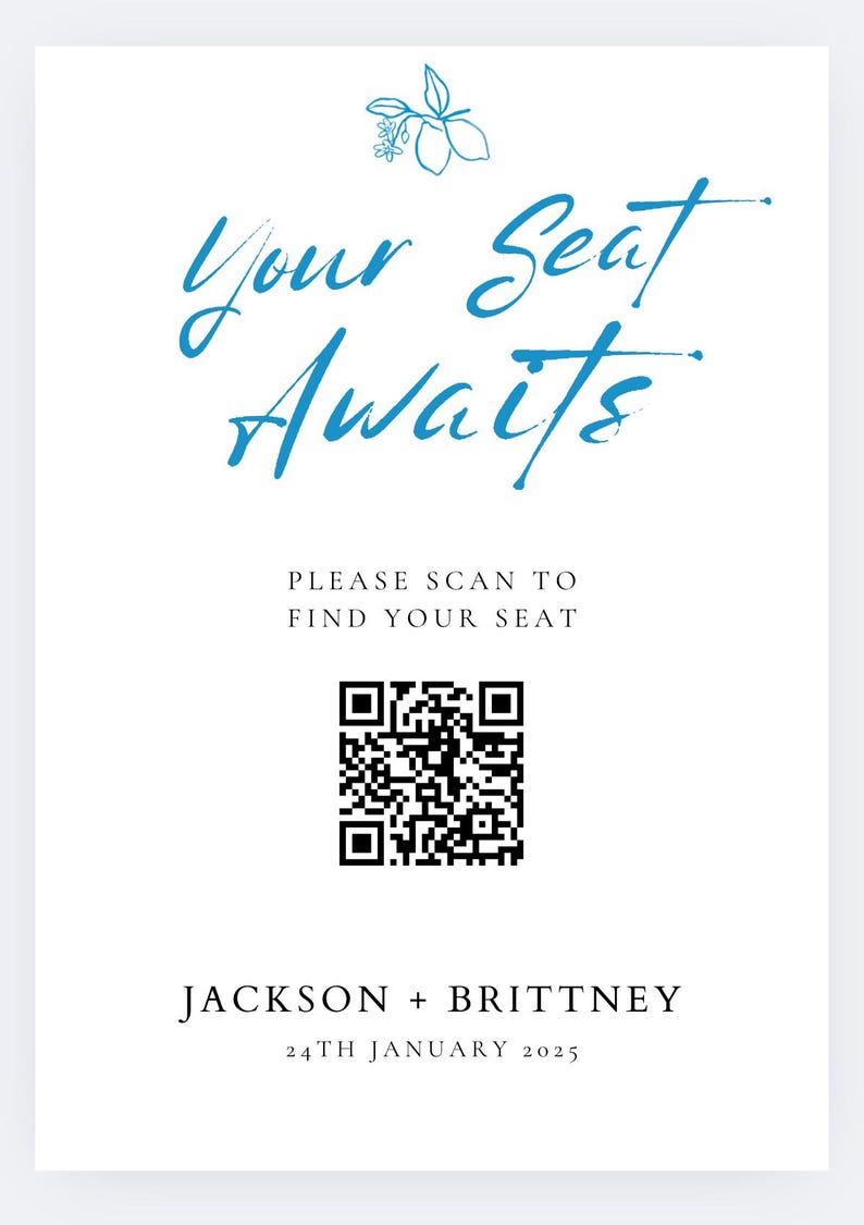 Digital Seating Chart With QR Code Sign Template, Wedding Alphabetical ...