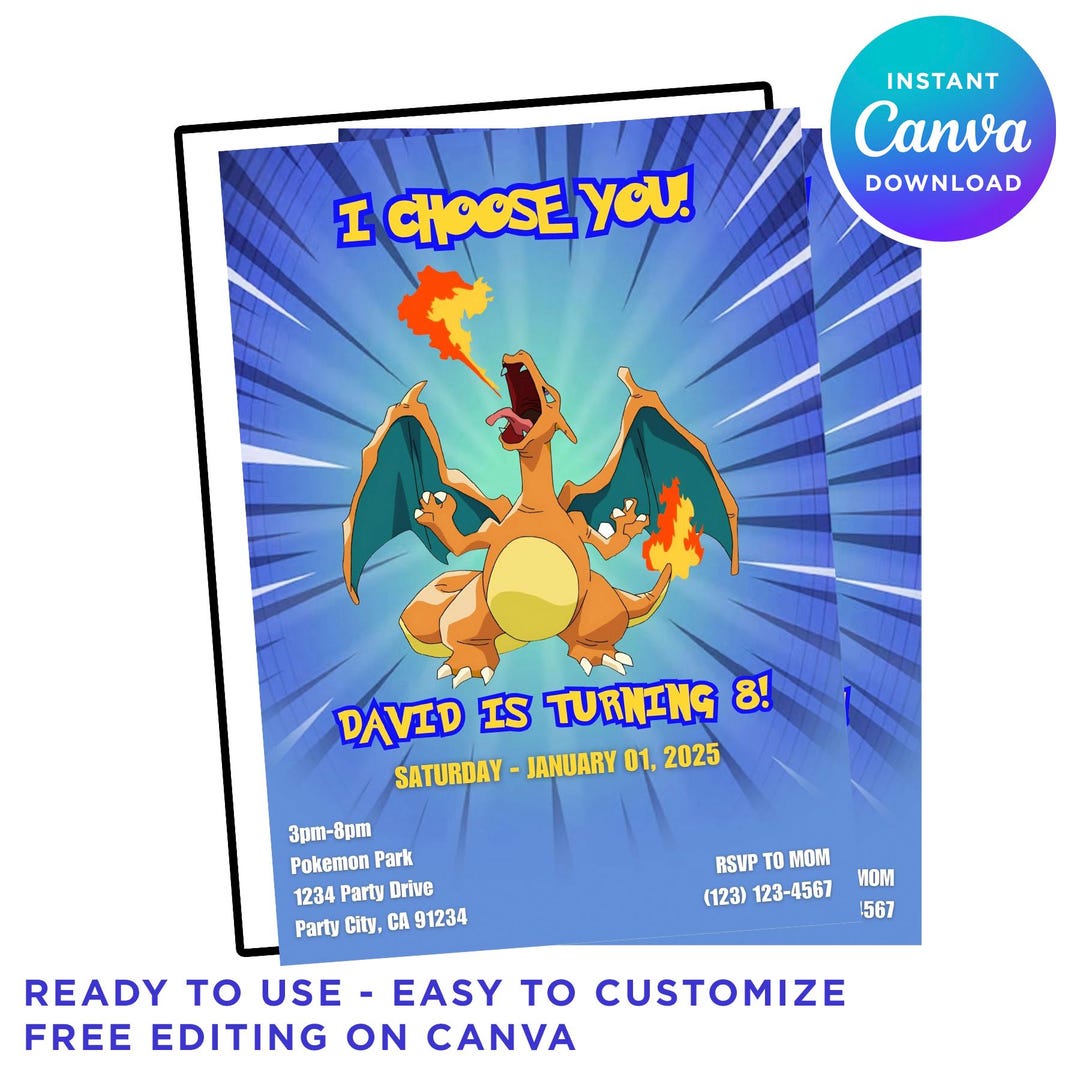 Printable Pokemon Birthday Invitation, Digital Birthday Invitation ...