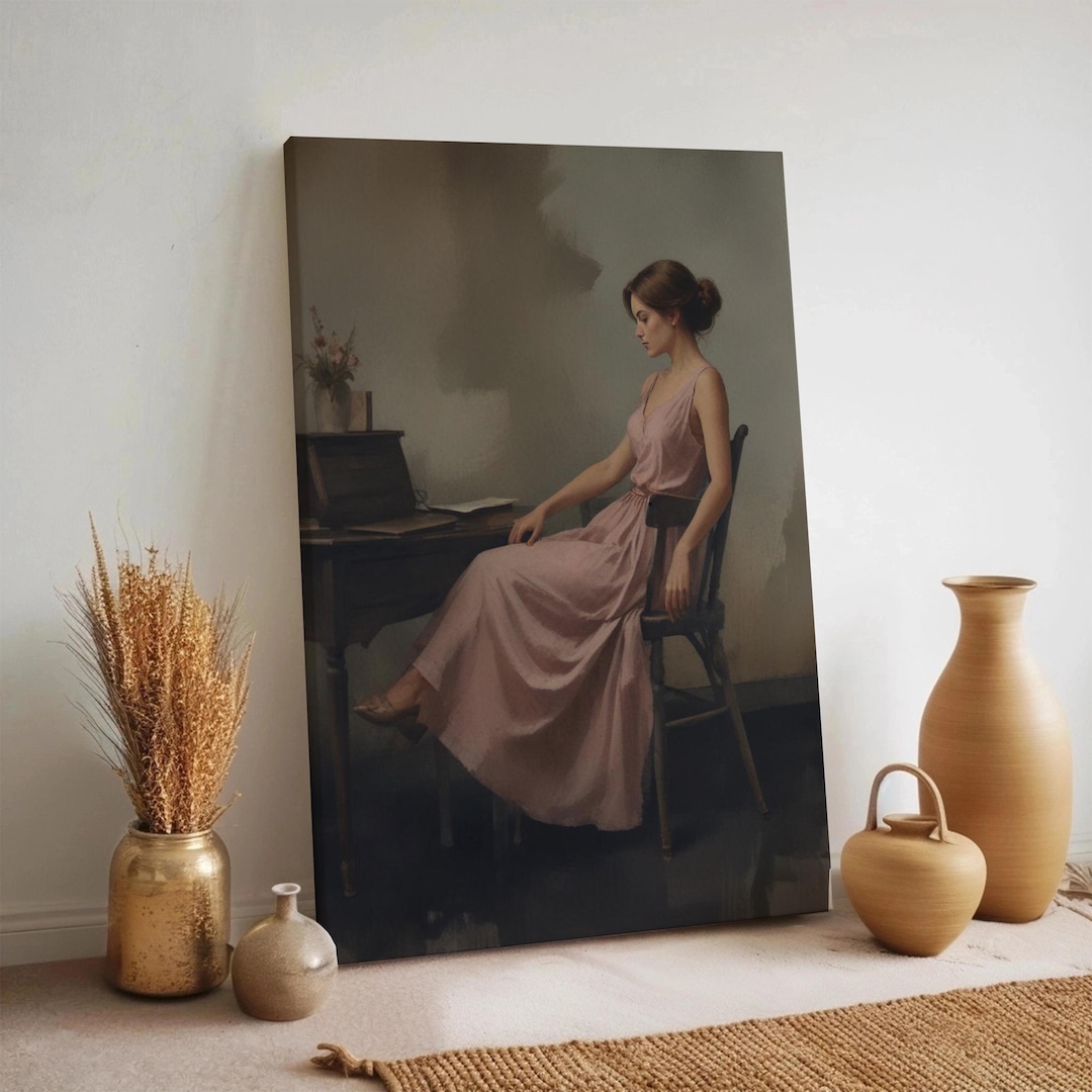Vintage Woman Portrait Wall Art, Elegant Lady Sitting Art, Soft ...