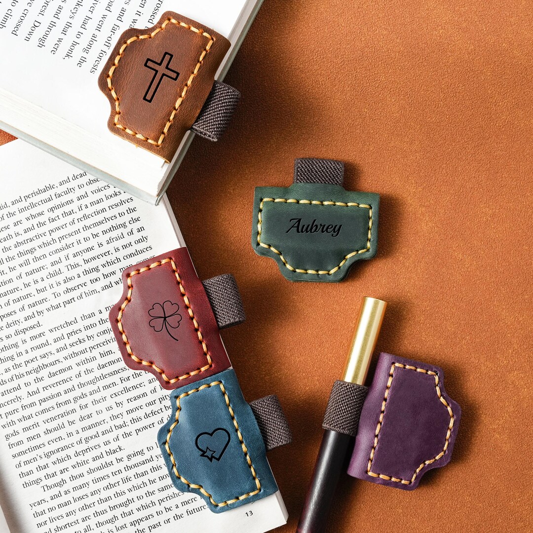 Custom Leather Bookmark With Pen Holder, Personalized Leather Bookmark ...