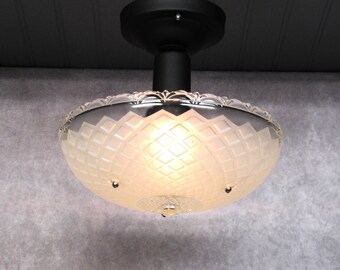 Vintage Art Deco Ceiling Light Semi Flush Mount Ceiling Fixture Frosted ...